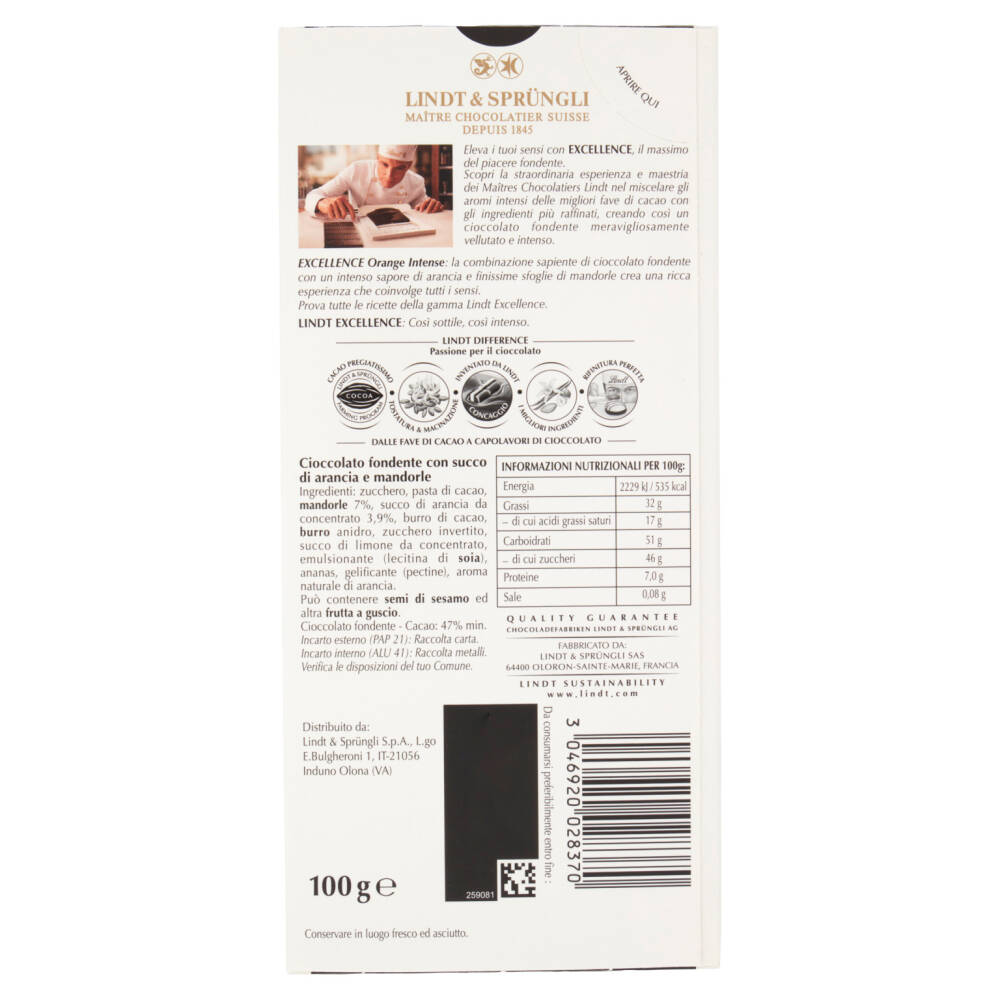 Lindt Excellence Orange Intense Fondente 100 g | NonPesa.it - Spesa Online