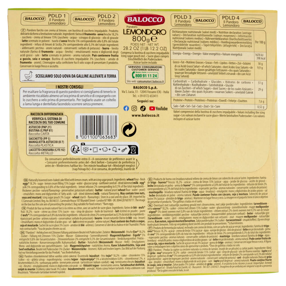Balocco Pandoro Lemondoro 800 g | NonPesa.it - Spesa Online