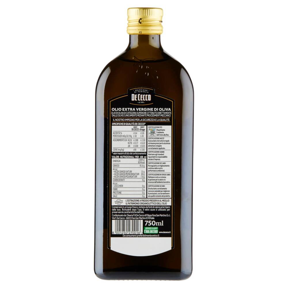 De Cecco 100% Italiano Olio Extra Vergine di Oliva 750 ml | NonPesa.it ...