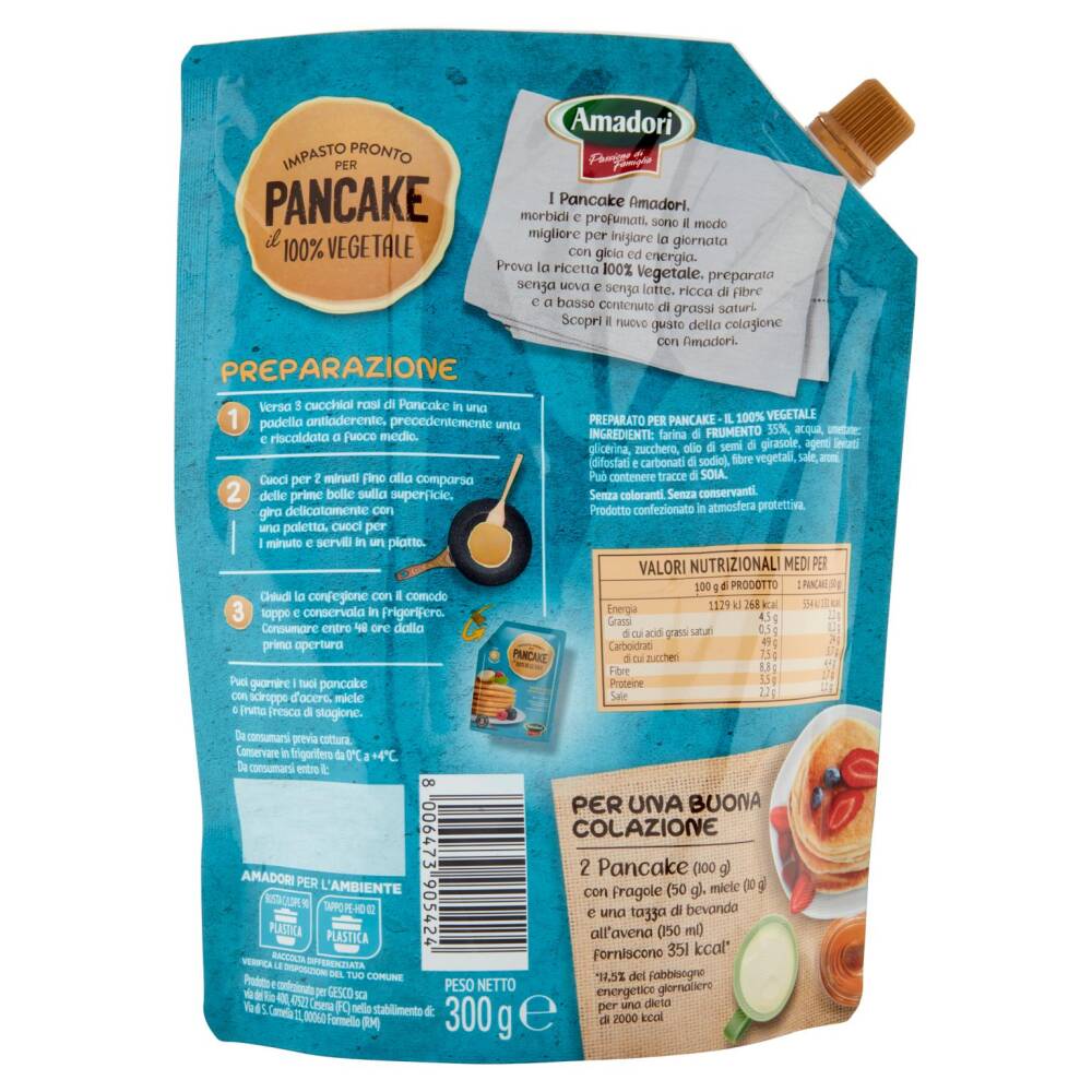 Amadori Impasto Pronto per Pancake il 100% Vegetale 300 g | NonPesa.it ...