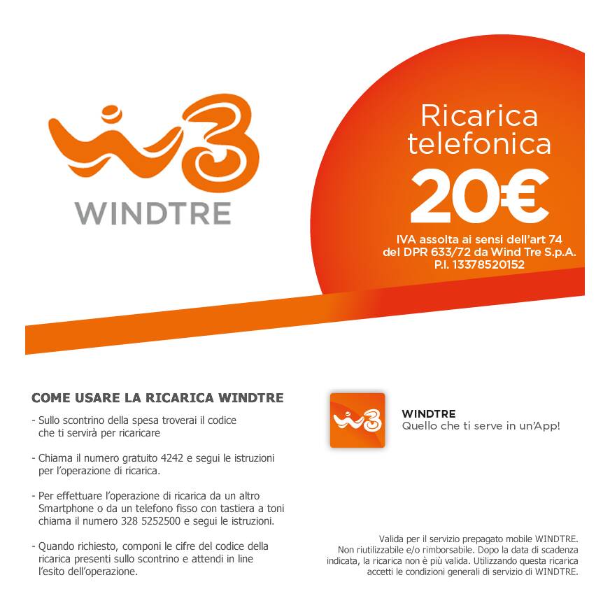 Wind tre - ricarica special 20 euro | NonPesa.it - Spesa Online