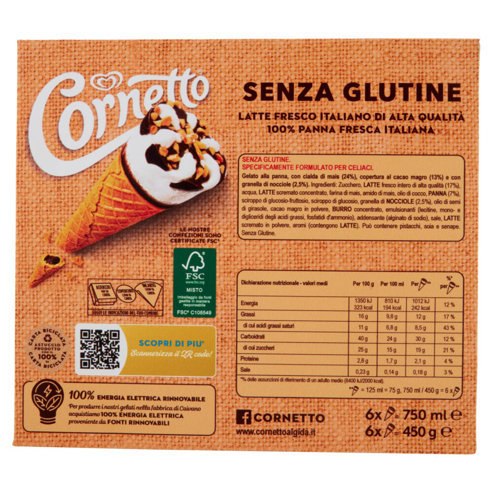 Cornetto Algida Senza Glutine 6 Gelati 450 g | NonPesa.it - Spesa Online